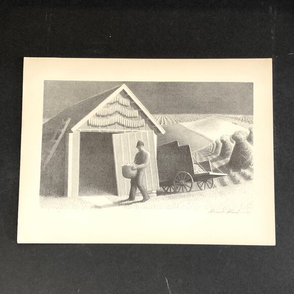 Vintage | Art | Grant Wood Seed Time And Harvest 93s Art Print Sketch ...